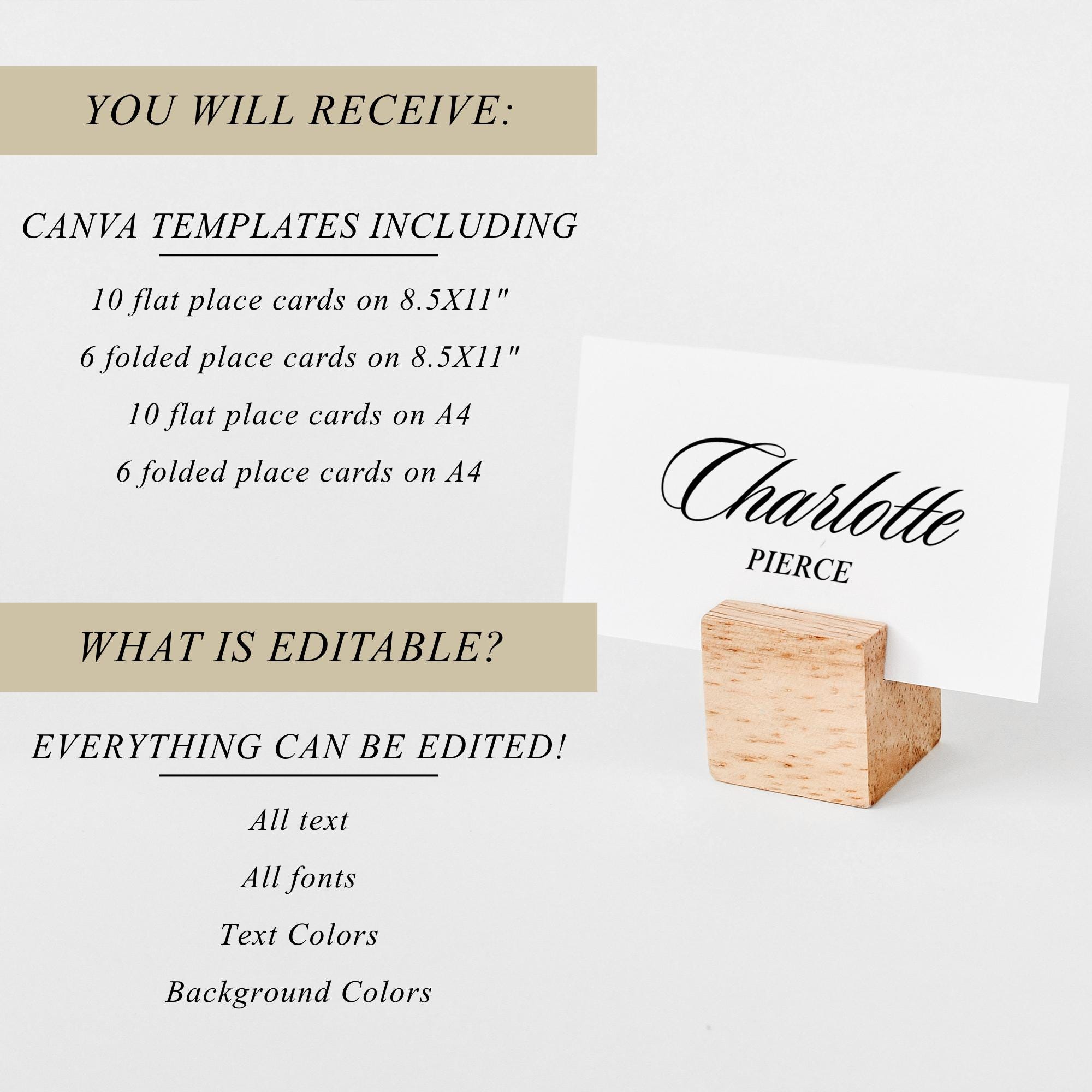 Minimalist Place Card Template, Flat and Foldable Table Name Card ...