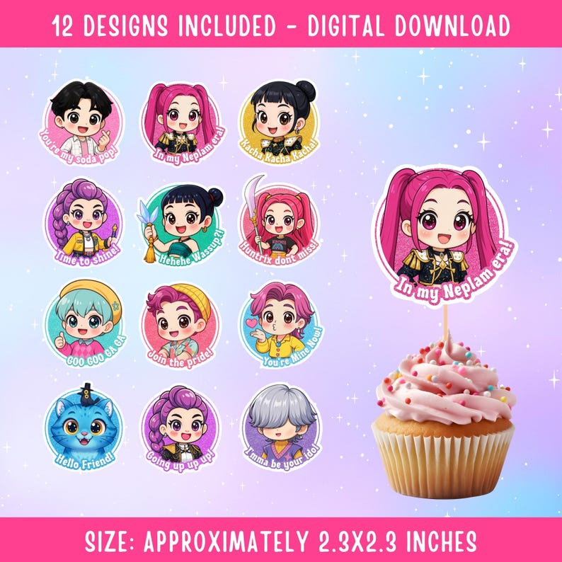 Kpop Demon Hunters Cupcake Toppers, Printable Kpop Cake Topper, Kpop ...