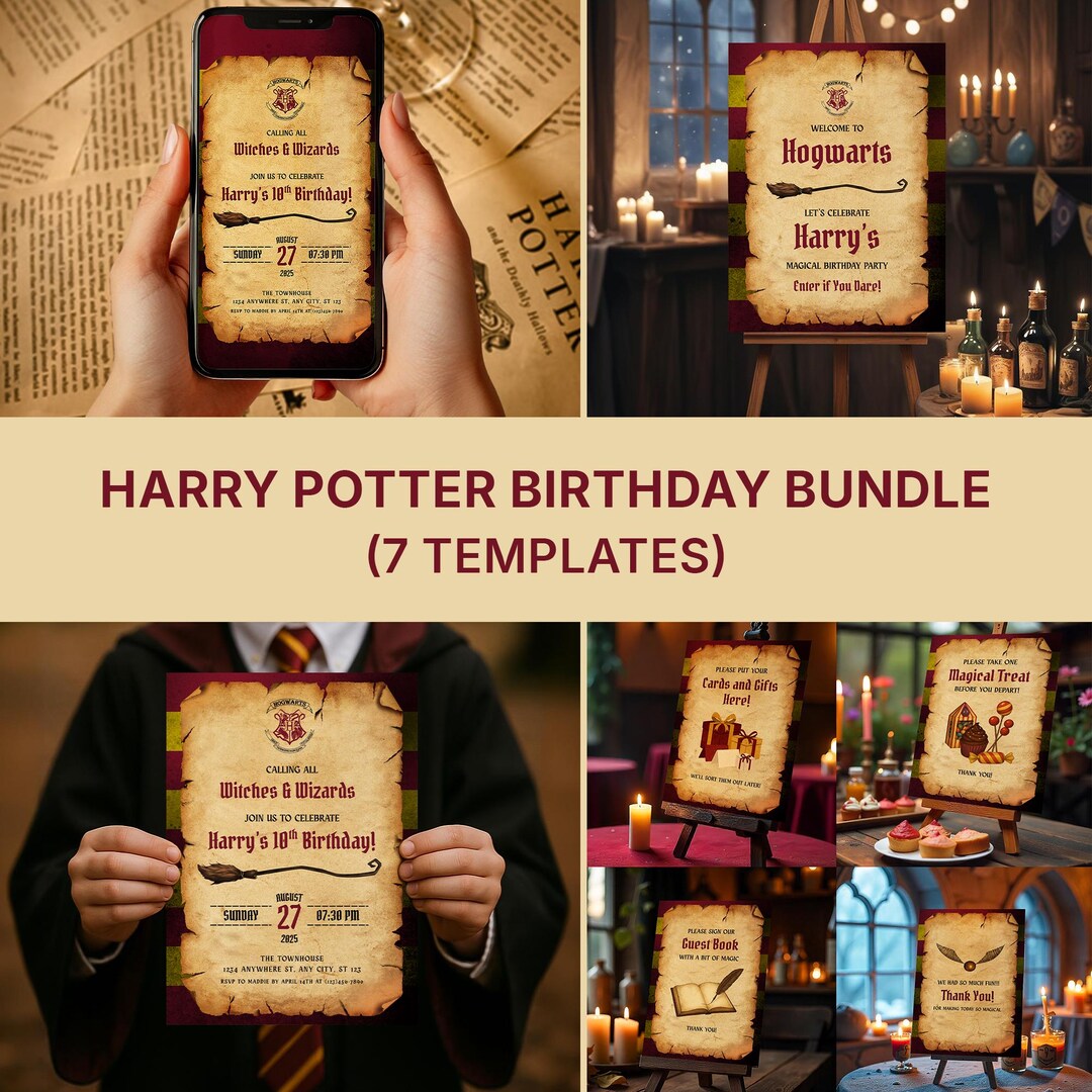 Harry Potter Birthday Party Bundle Pack | Hogwarts Wizard Invitation ...