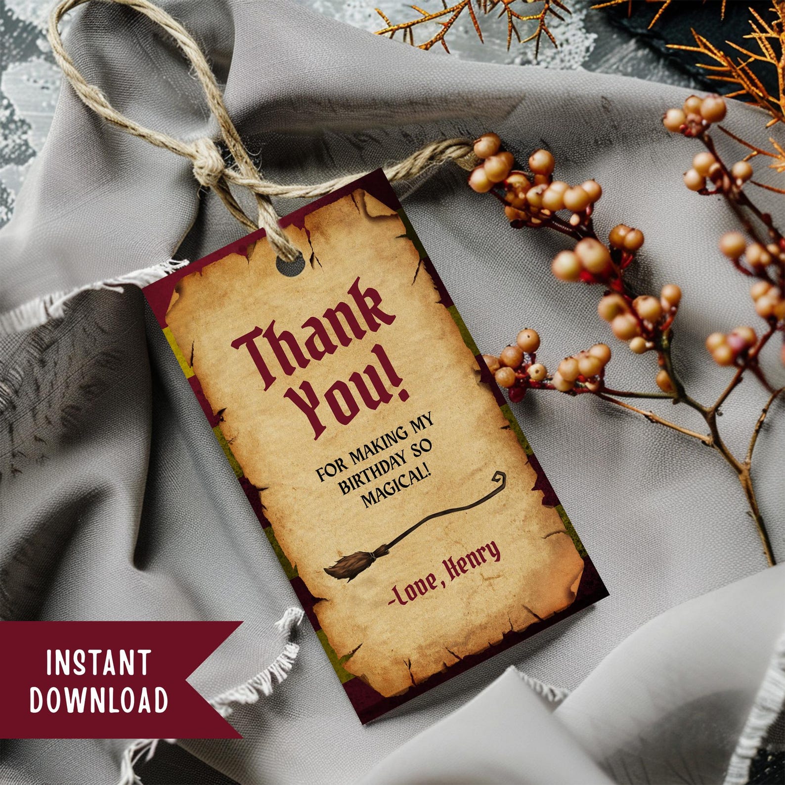 Editable Wizard Birthday Thank You Favor Tag, Magical Birthday Thank ...