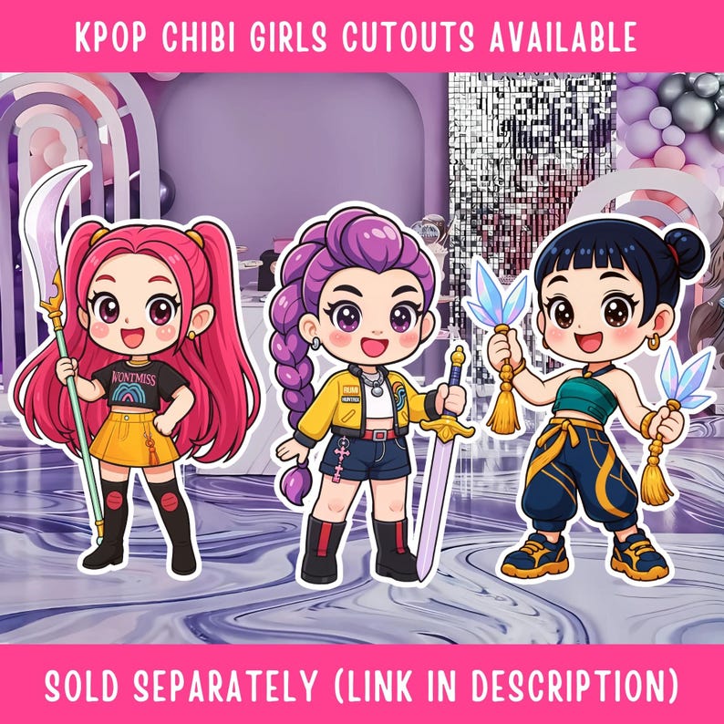 Kpop Chibi Anime Hunters Cupcake Toppers, Printable Kpop Cake Topper ...