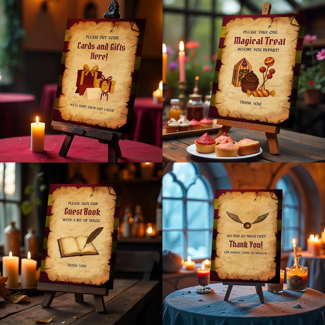 Wizard Birthday Table Signs Bundle Pack, Magical Wizard Witches Party ...