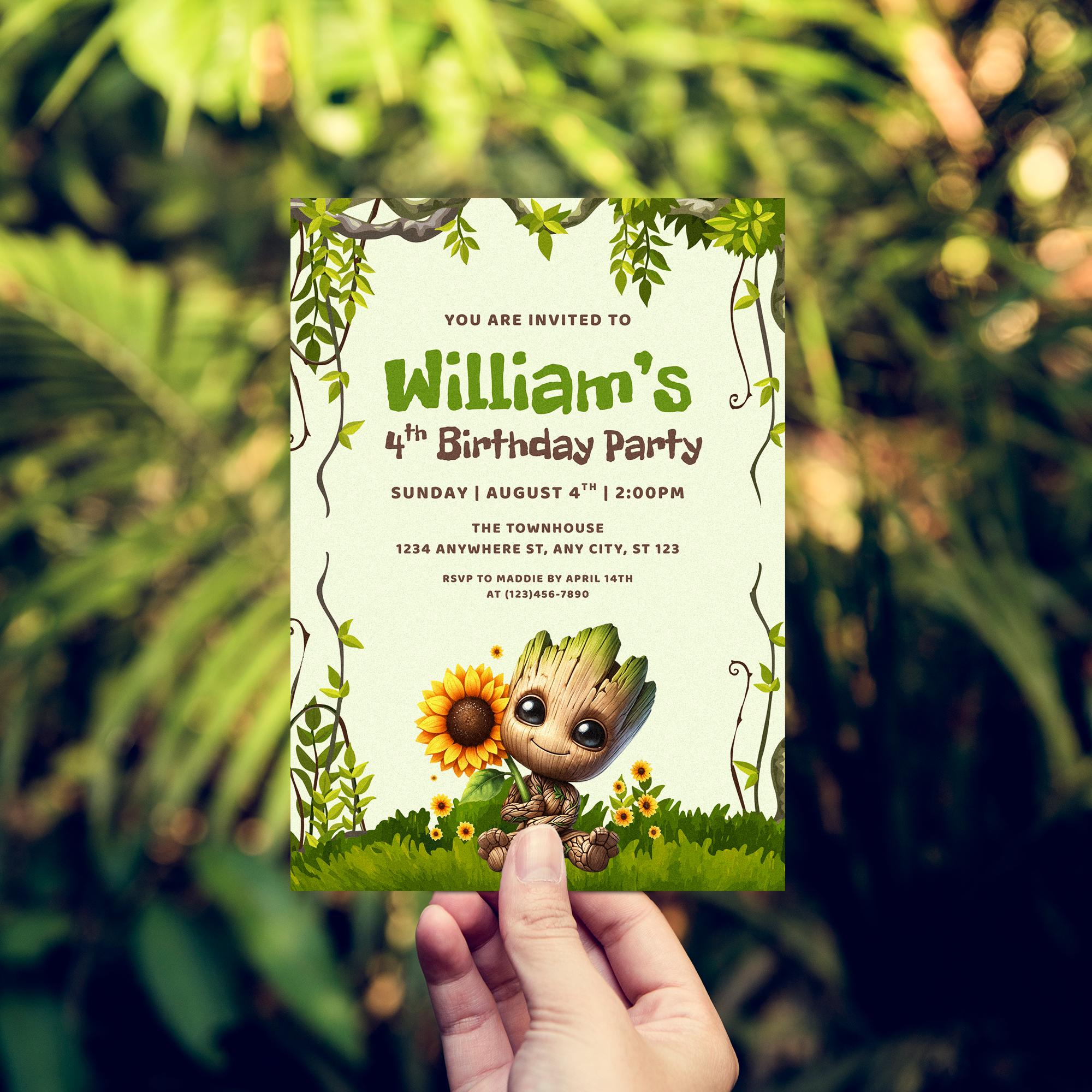 Editable Groot Birthday Invitation Card, Printable Baby Groot Birthday ...
