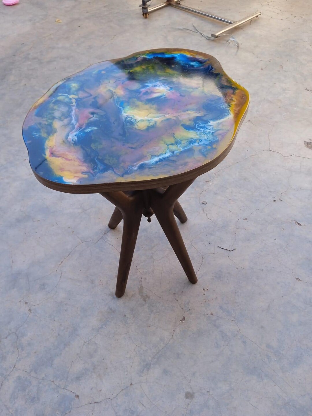 Handcrafted Wood and Epoxy Side Table – Multicolor Abstract Design ...