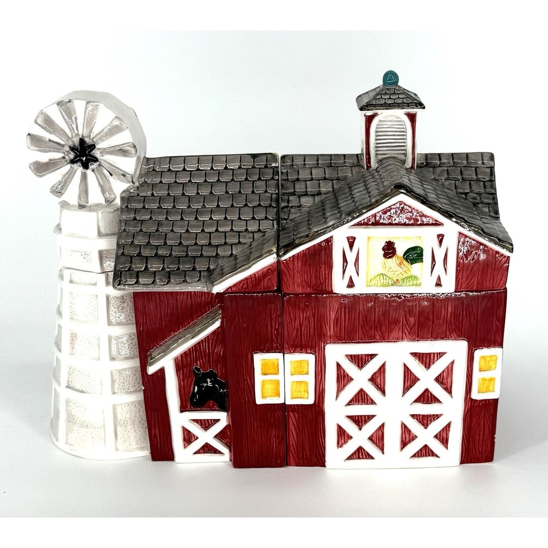 Vintage Cracker Barrel Cookie Jar Set: Barn & Windmill Farm Scene - Etsy