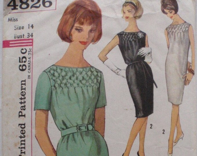 Bateau Neck Dress With Smocked Front Simplicity 4826 Vintage - Etsy