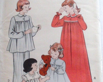 Vintage 50s Butterick 8251 Girls Nightgowns and Baby Doll Pajamas Size ...