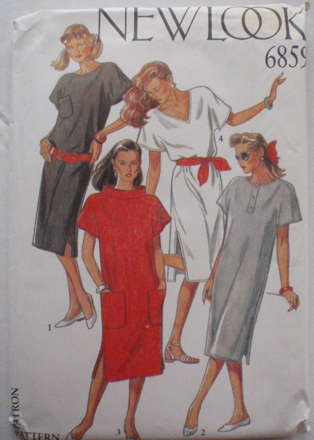 New Look 6859 Sewing Pattern Dress With Grown on Sleeves and Neckline ...