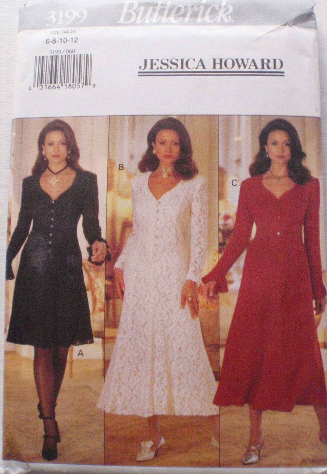 Butterick 3199 - 1990s Fit and Flare Jessica Howard Dress Pattern ...