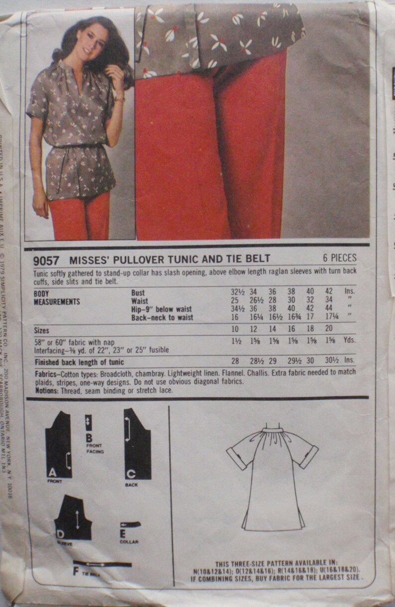 Simplicity ESP Sewing Pattern Pullover Tunic and Belt Simplicity 9057 ...