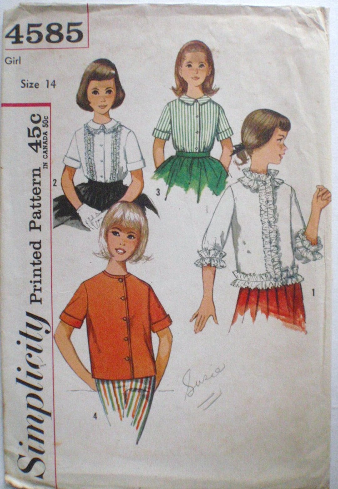 Simplicity 4585 - Preteen Girls Set of Blouses - 1960s Vintage Pattern ...