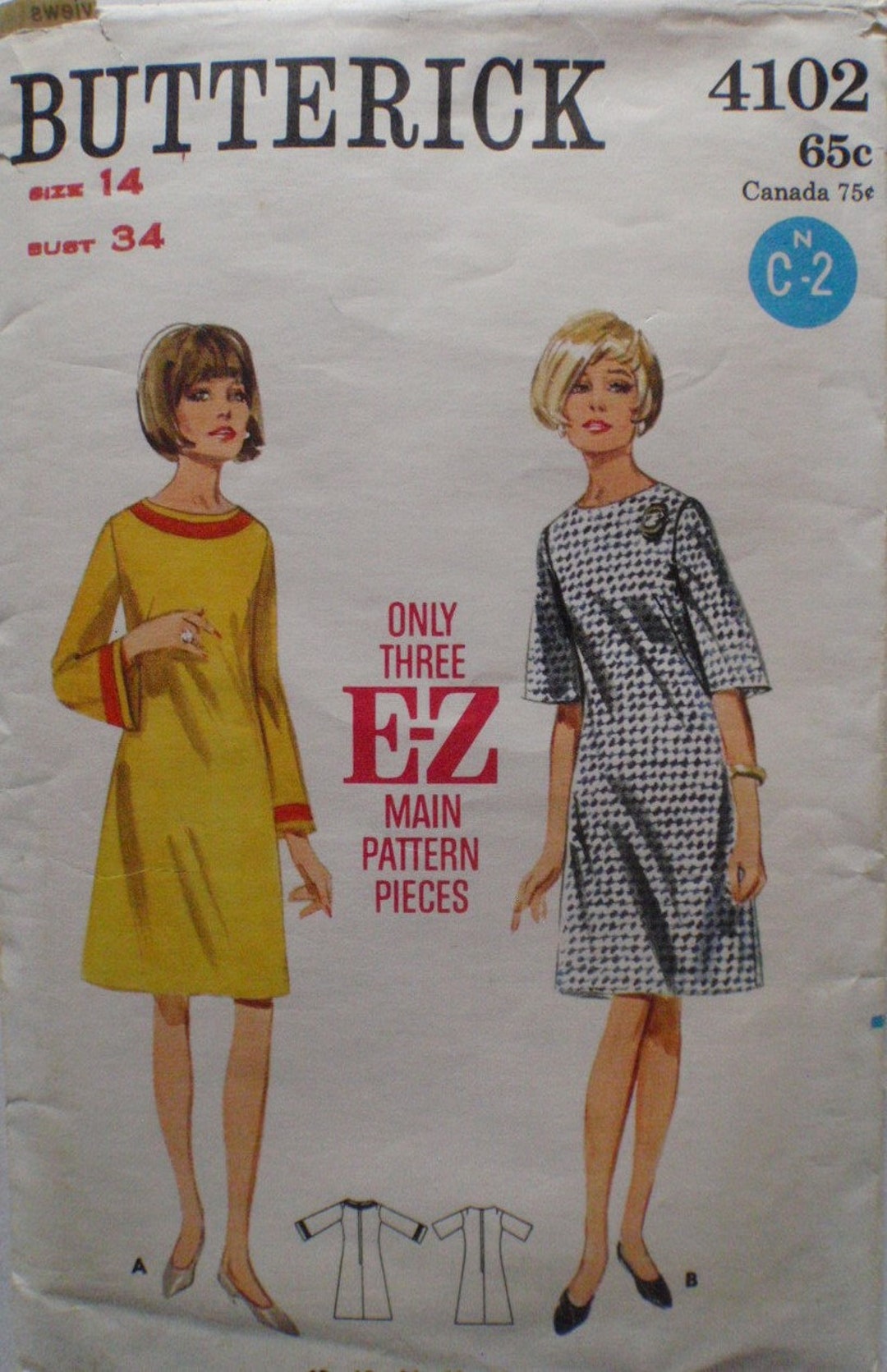 Easy 1960s A-line Dress Pattern Butterick 4102 Size 14, Bust 34 - Etsy