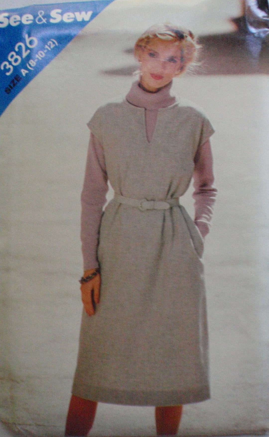 Butterick See & Sew 3826 Loose Fitting Slit Neck Jumper Sizes 8-10-12 ...