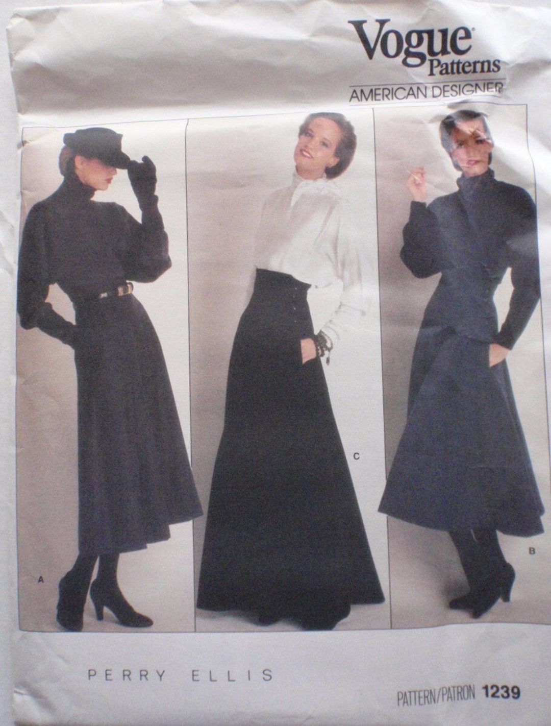 Perry Ellis Vogue 1239 American Designer High Waisted Flared Skirt ...