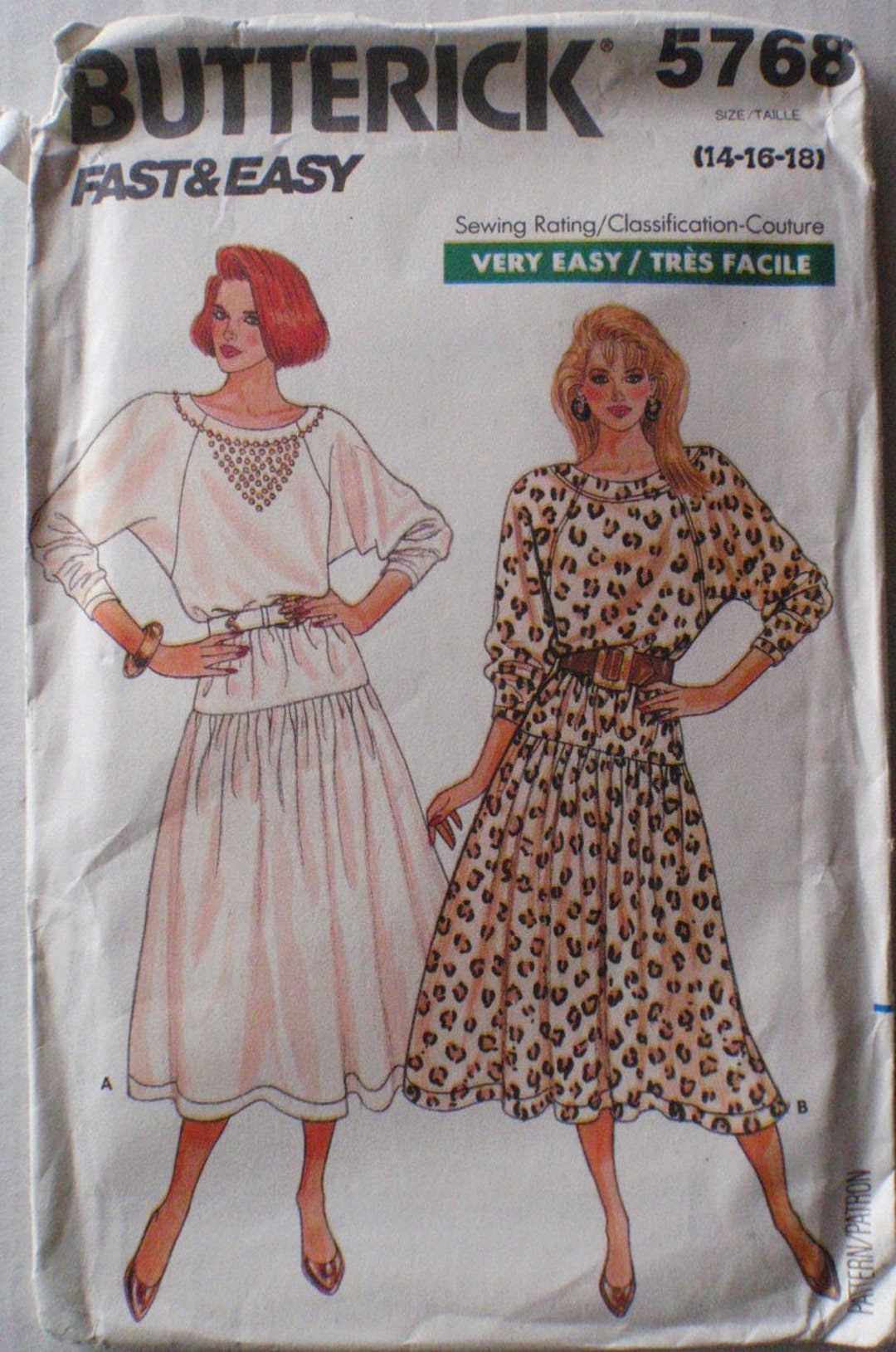 SALE Womens Sewing Pattern Dropped Waist Dress Butterick 5768 Sizes 14 ...