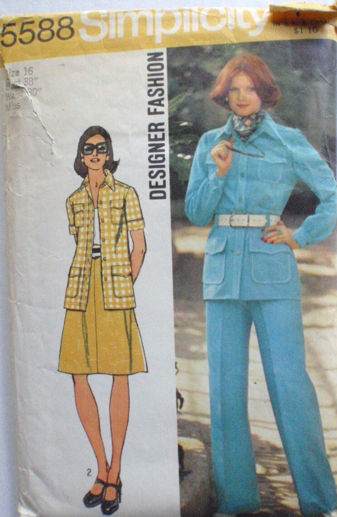 Simplicity 5588 - Size 16, Bust 38 Sewing Pattern - 1970s Designer ...