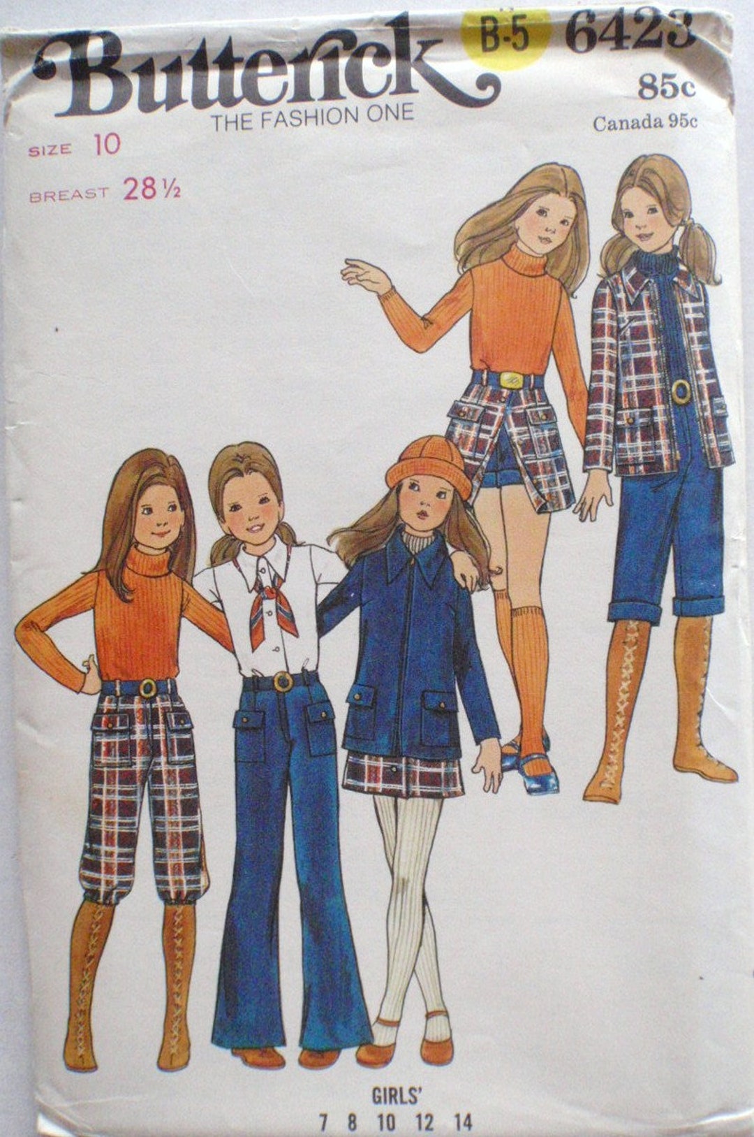 Girls Size 10 Bust 28 1/2 Sewing Pattern - Front Zip Jacket, Front ...