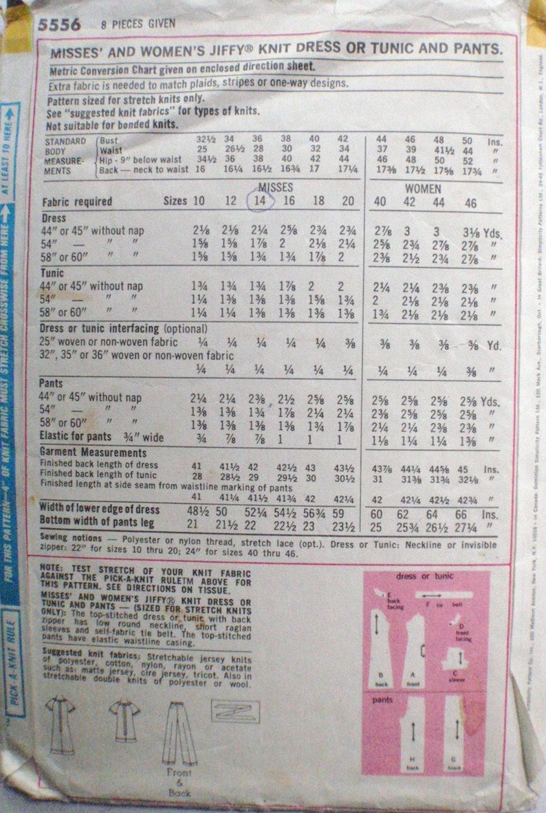 Simplicity 5556 Jiffy Knit Sewing Pattern Womans T-shirt Dress or Tunic ...