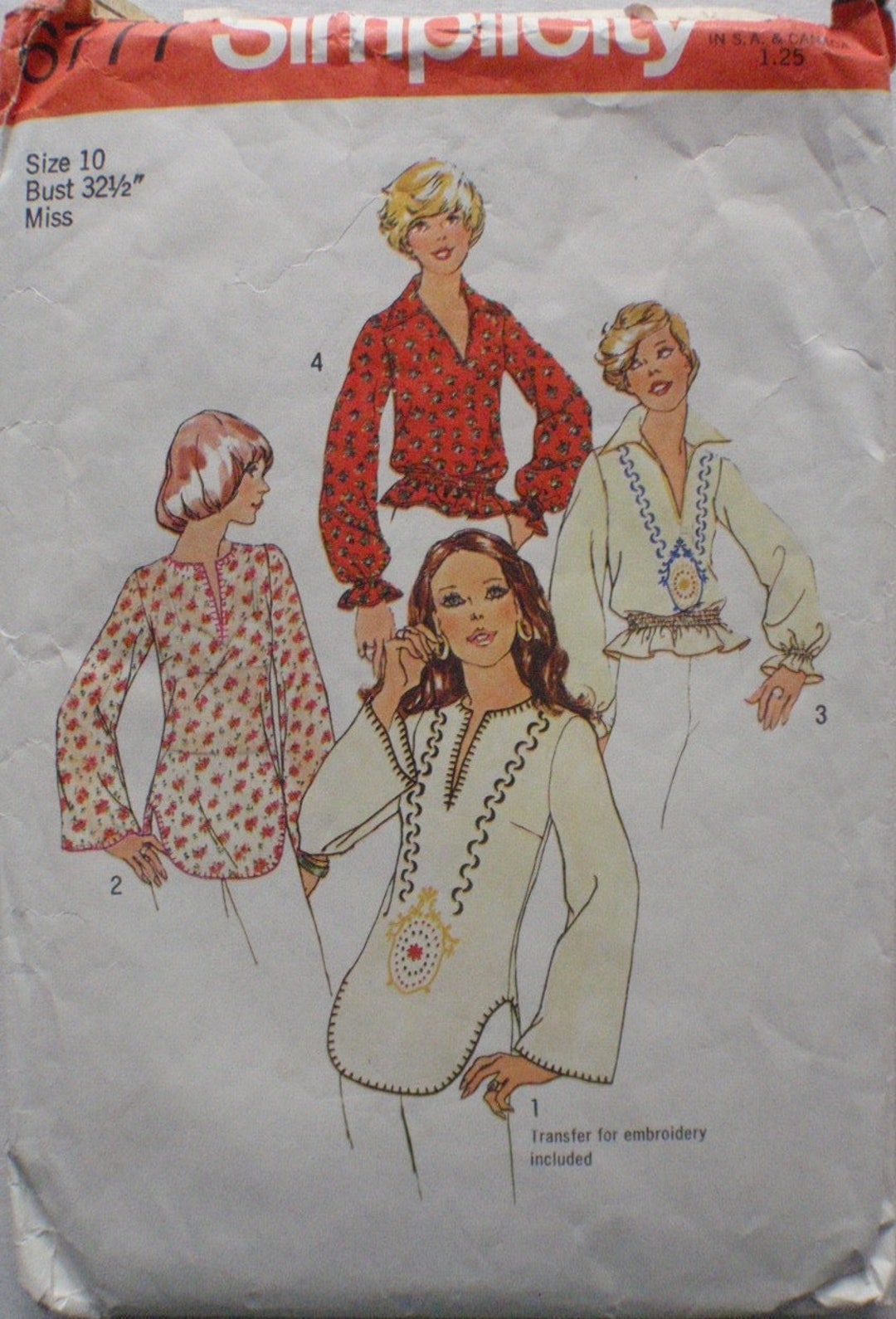 Vintage Simplicity 6777 Sewing Pattern for Misses Pullover Top Size 10 ...