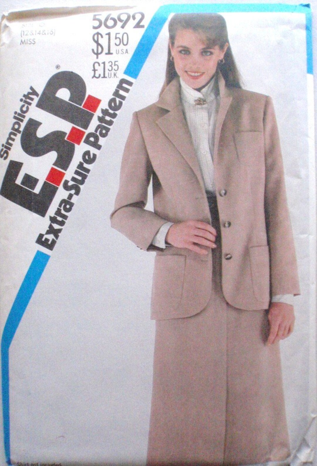 ESP Sewing Pattern for Misses Skirt Suit Unlined Jacket and Slim Skirt ...