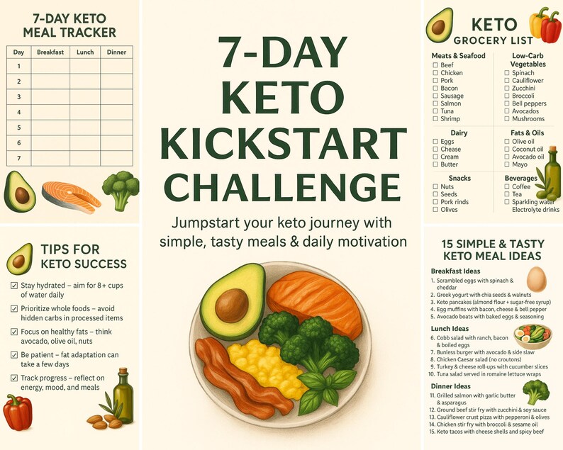 7-day Keto Kickstart Challenge Printable | Meal Planner, Grocery List ...
