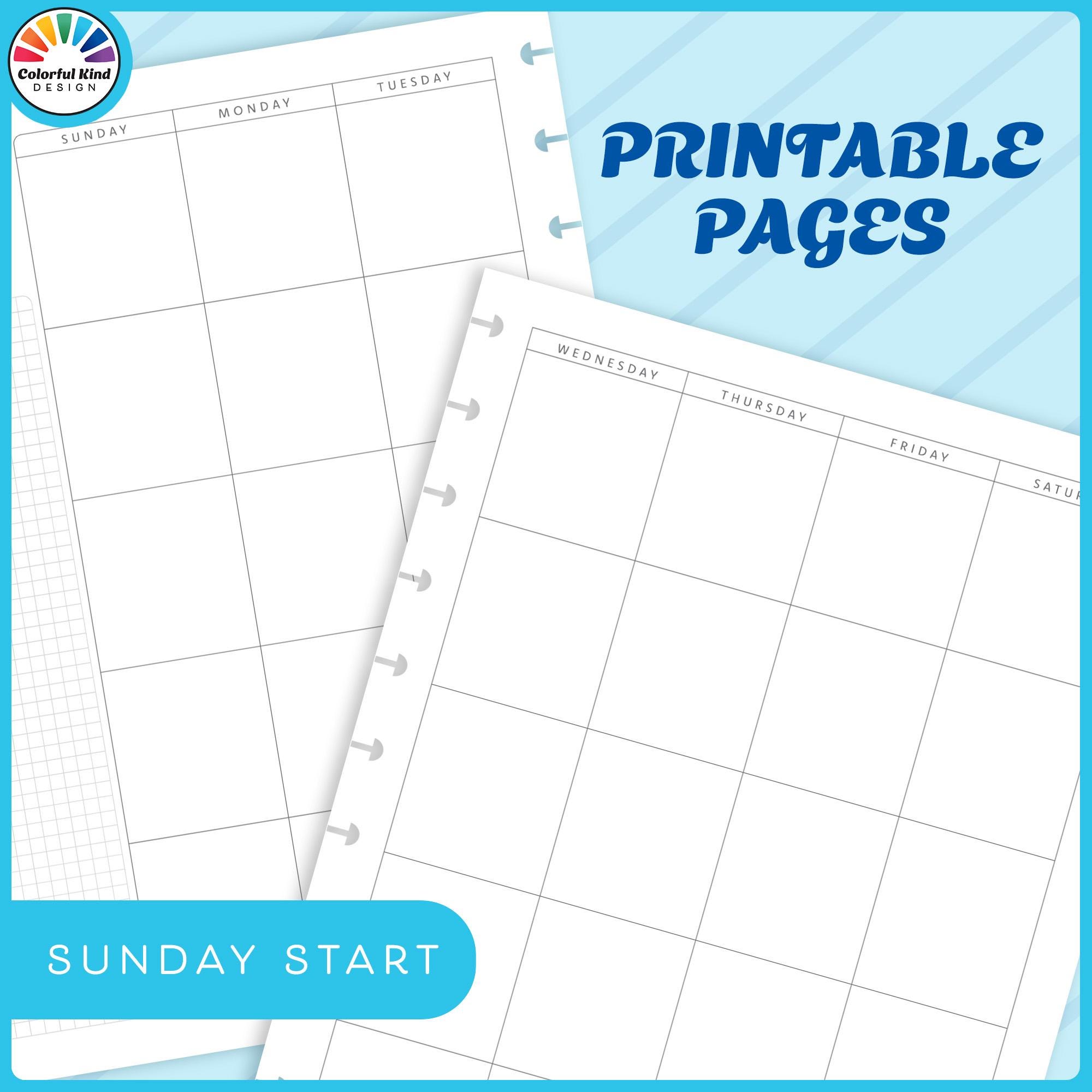 Undated Monthly 2-page Spreads for 11-disc Planners, Sunday & Monday ...
