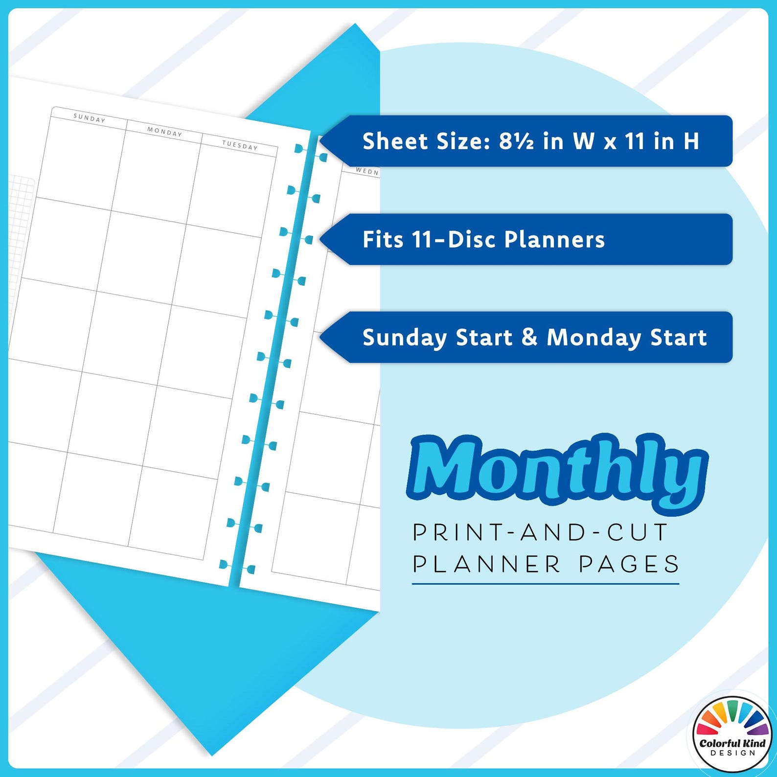 Undated Monthly 2-page Spreads for 11-disc Planners, Sunday & Monday ...