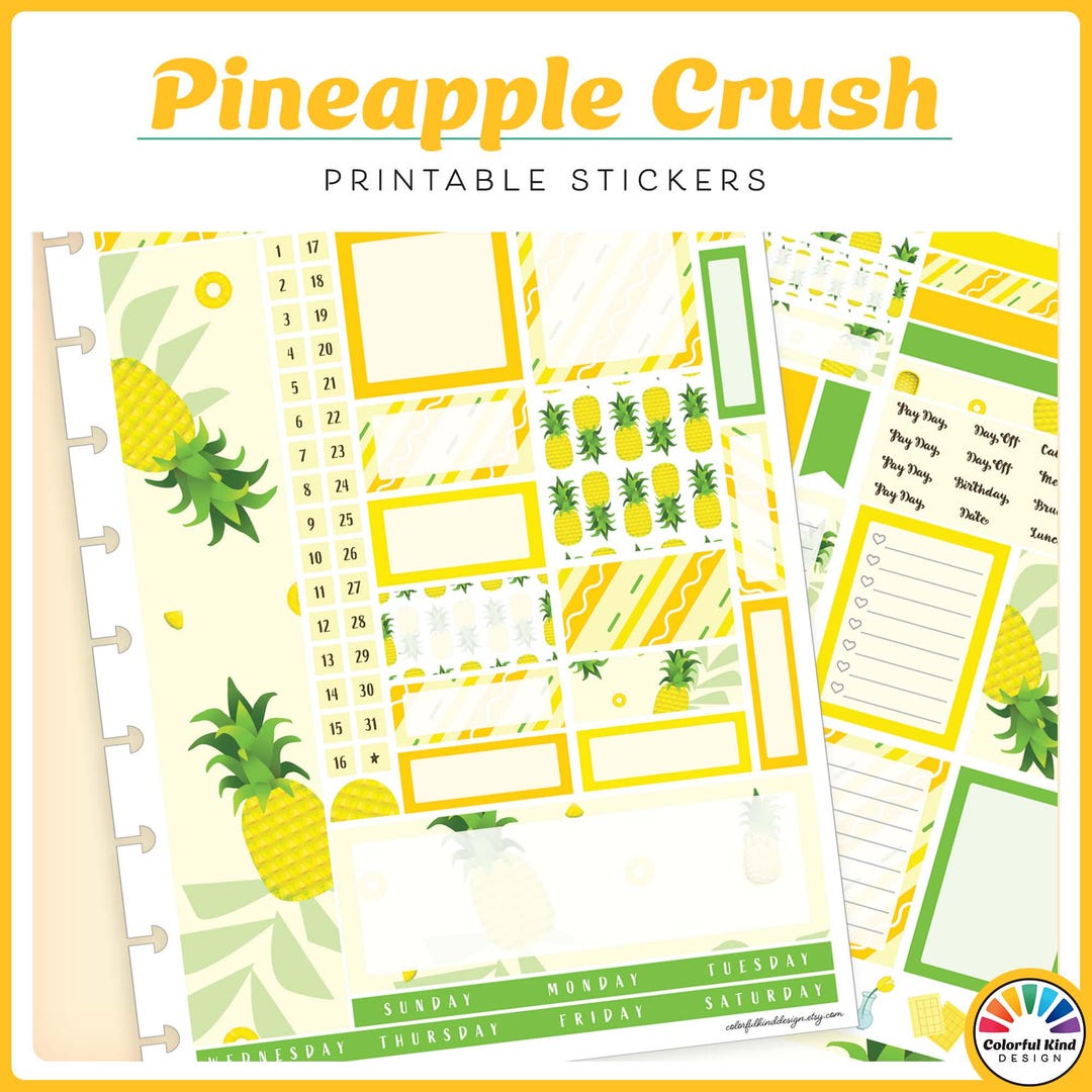 Pineapple Crush Monthly Stickers for 7 X 9.25 in Discbound Planner ...