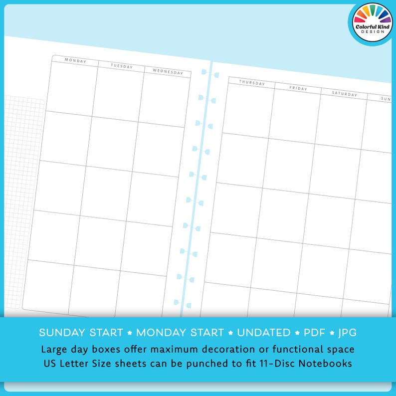 Plain Undated Month Calendar Pages for 8.5 X 11 Inch 11-disc Planner ...