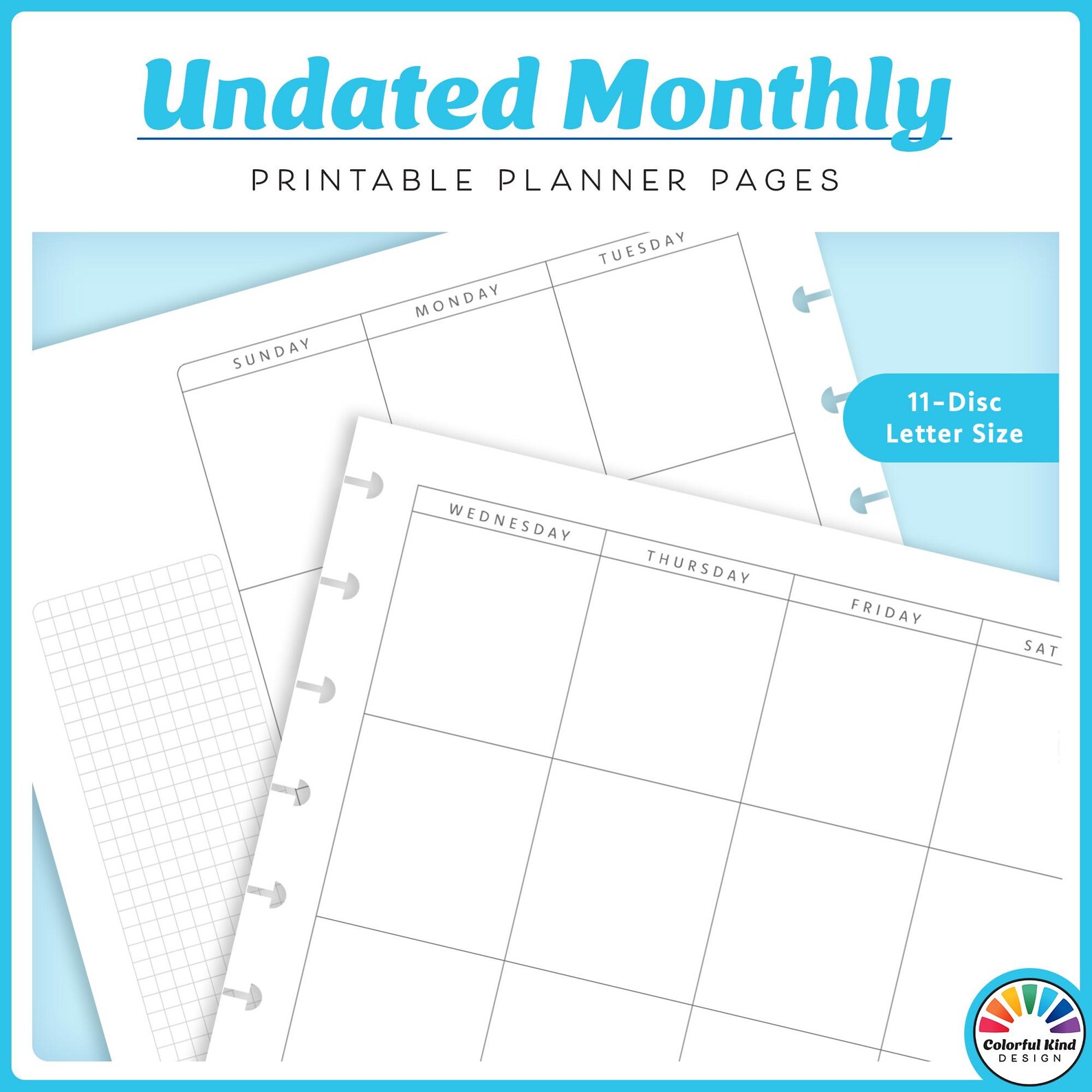 Undated Monthly 2-page Spreads for 11-disc Planners, Sunday & Monday ...
