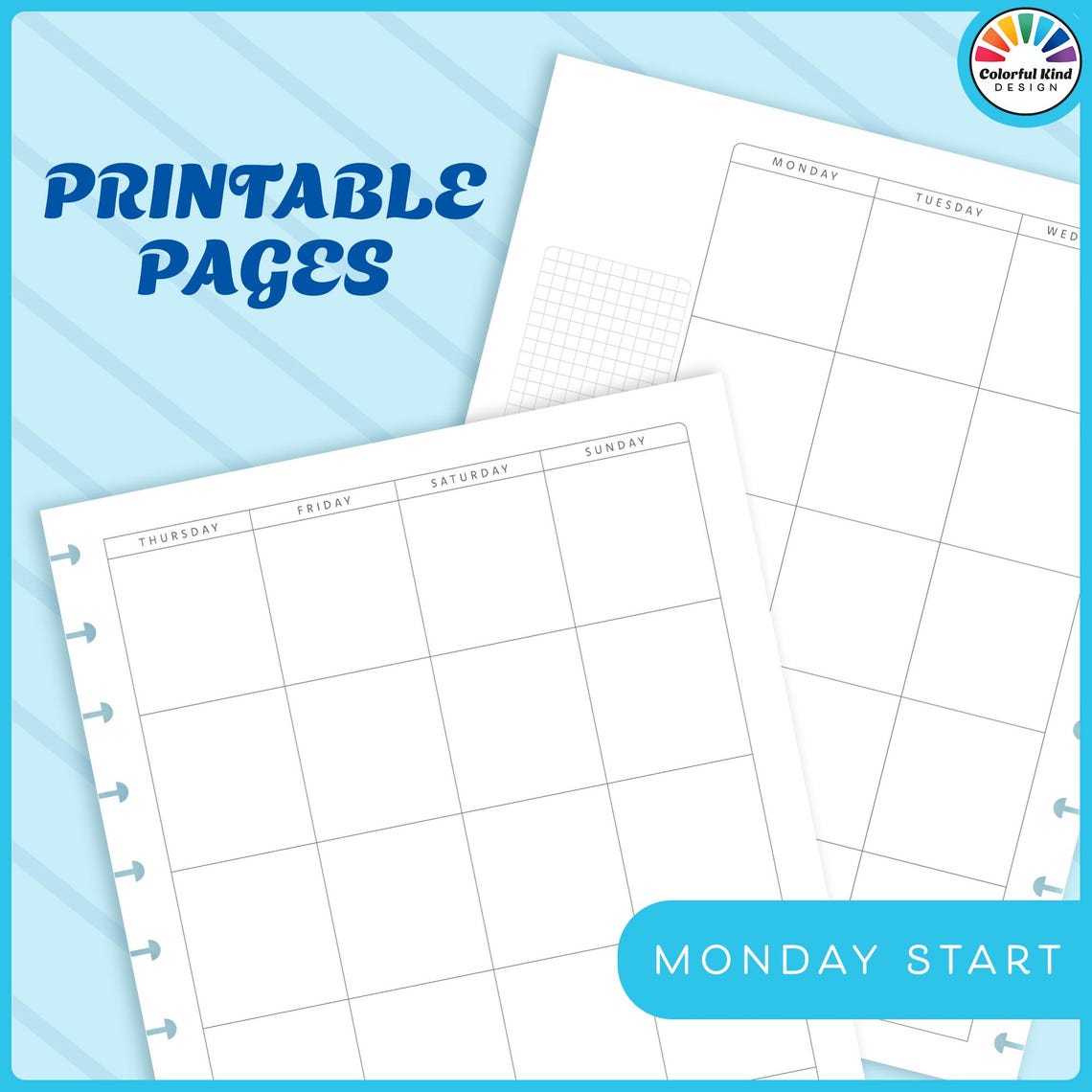 Undated Monthly 2-page Spreads for 11-disc Planners, Sunday & Monday ...