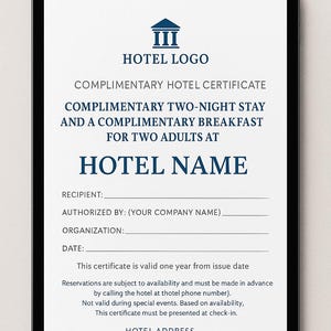 Editable Complimentary Hotel Stay Certificate Template | 2-night Stay ...