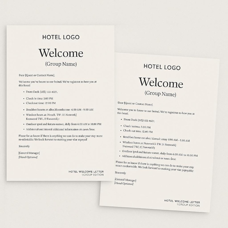 Hotel Welcome Letter Template – Group Edition | Editable Word Document ...