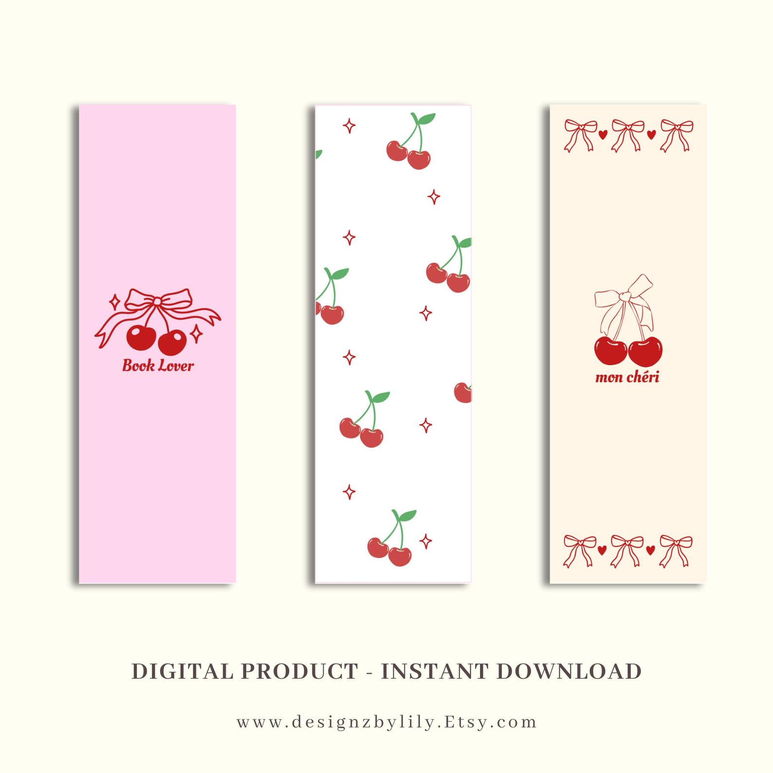 Set of 3 Coquette Printable Bookmarks | Cute Cherry Coquette Bookmarks ...