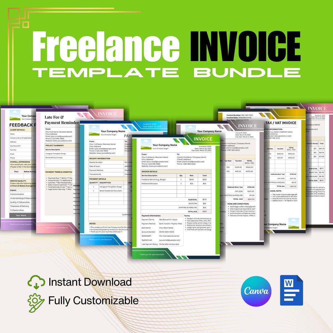 Invoice Template Bundle for Freelancers and Small Business – Canva and ...