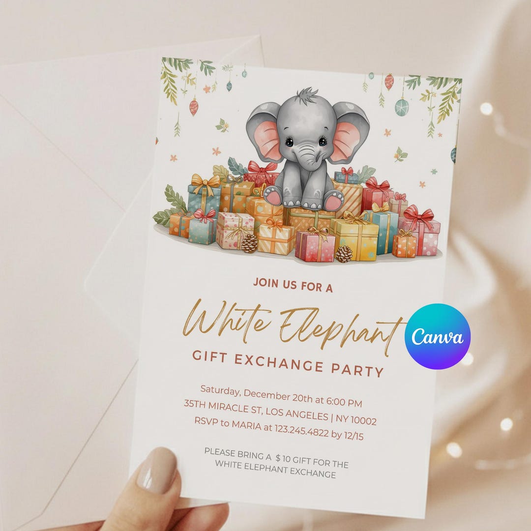 White Elephant Party Invitation, Editable Template (PDF, JPG) - Etsy