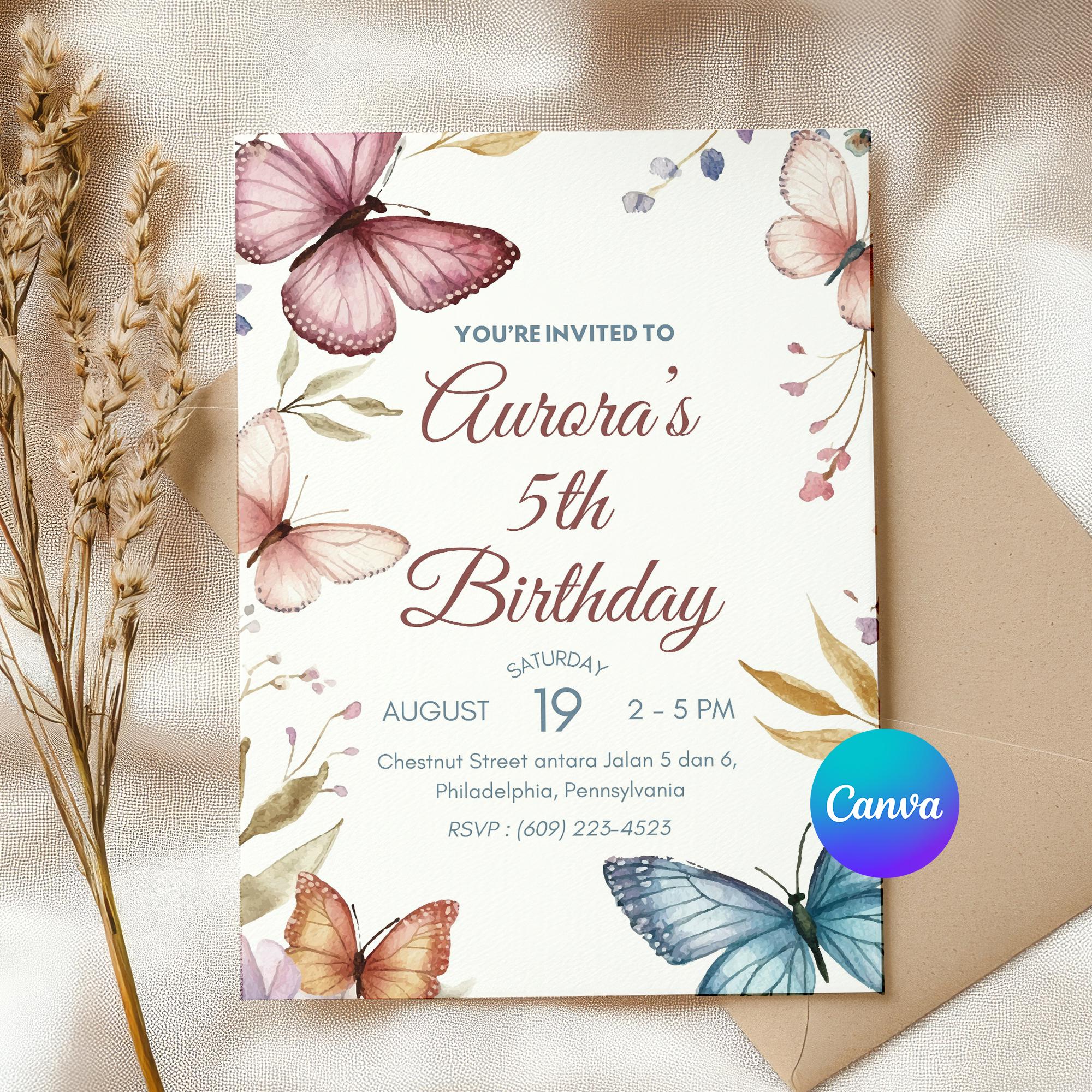 Butterfly Birthday Invitation Template: Editable Whimsical Design ...