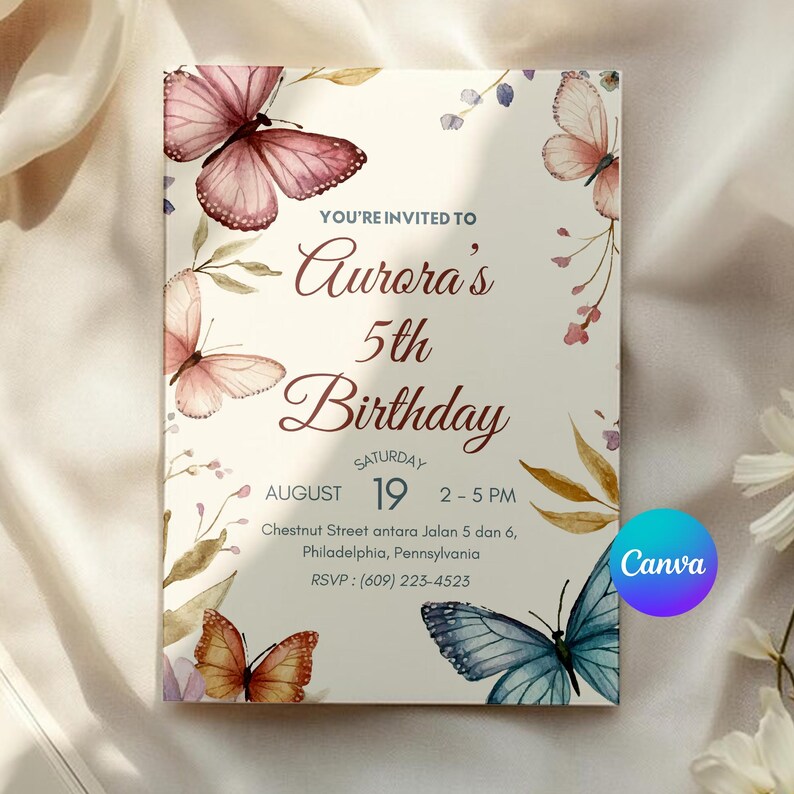Butterfly Birthday Invitation Template: Editable Whimsical Design ...