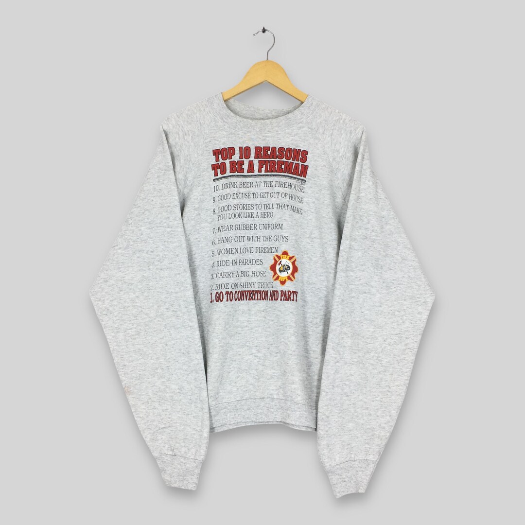 Vintage 90s Fire Department Gray Sweatshirt Xlarge Ten Reasons to Be ...