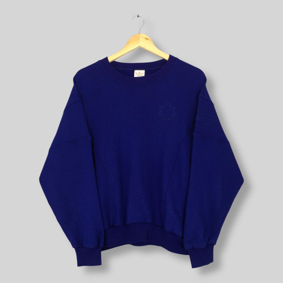 Vintage 90s Adidas Trefoil Blue Sweatshirt Medium Adidas Embroidered ...