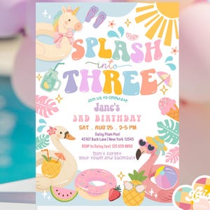 3rd Birthday Flamingo Invitation - Etsy