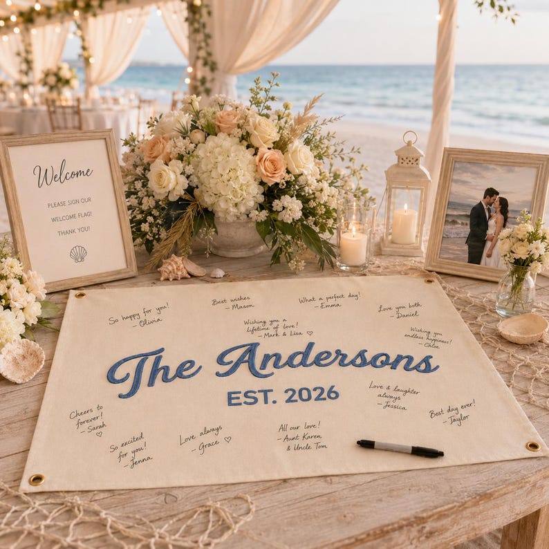 Personalized Wedding Welcome Flag, Custom Last Name Guest Book ...
