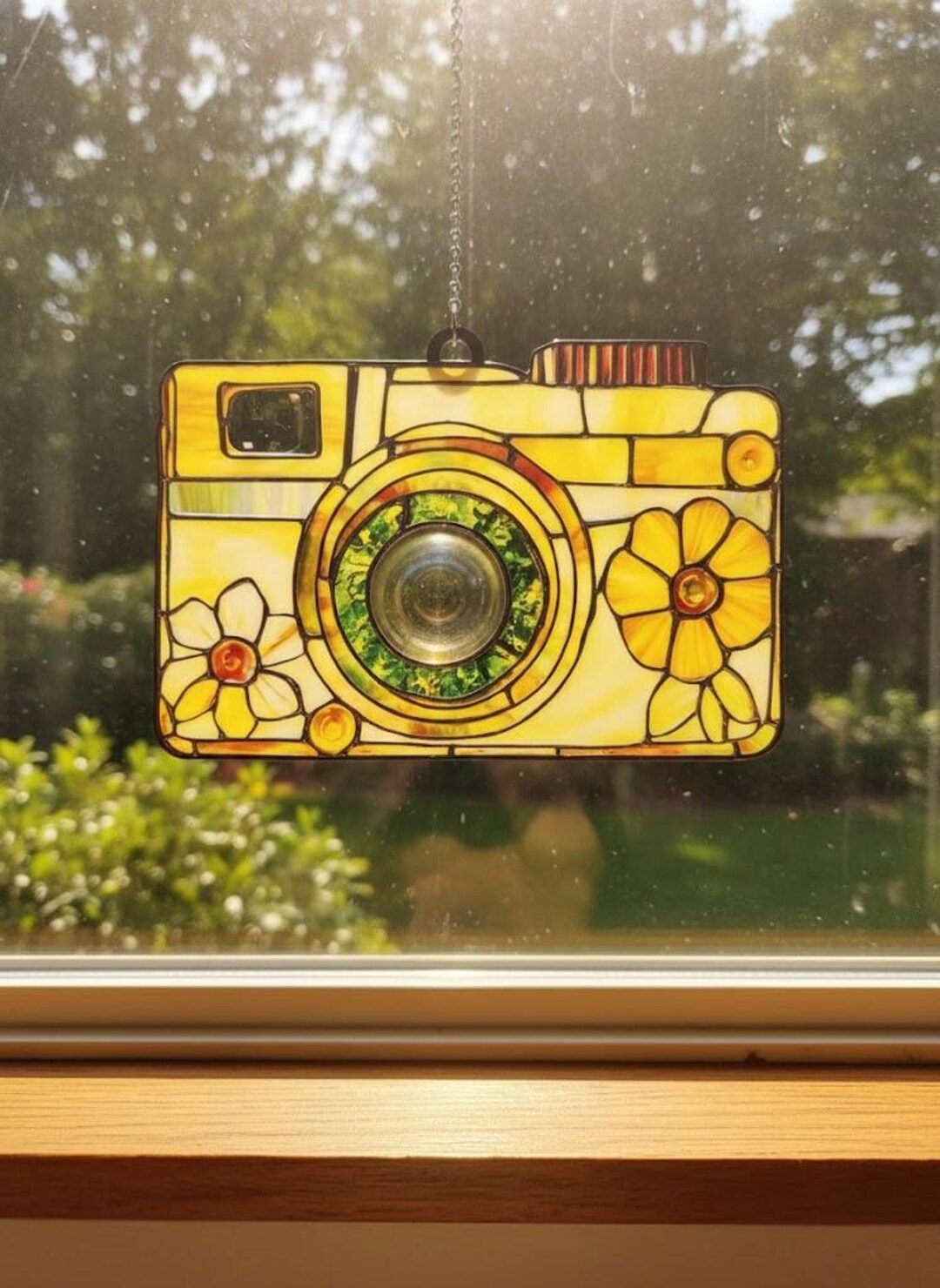 Vintage Camera Resin Suncatcher, Faux Stained Glass Camera Window ...
