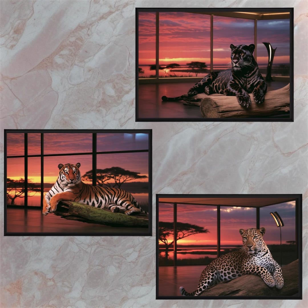 Safari Animal Trio Poster Set – Panther, Leopard & Tiger Jungle Wall ...