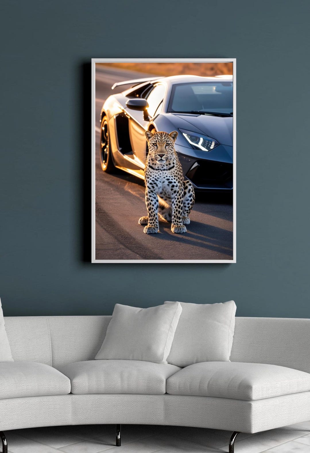 Lamborghini Car With Leopard Poster – Luxury Digital Print, Exotic Wall ...