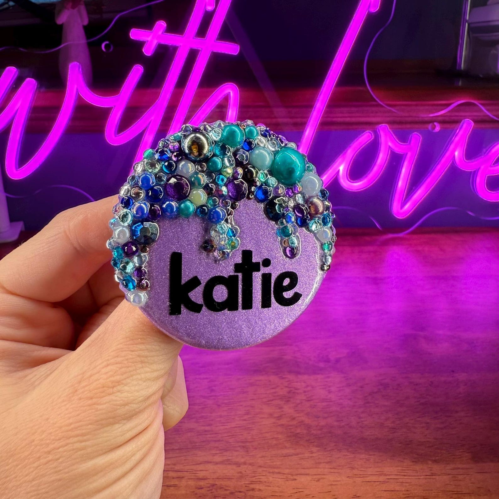 Custom Glitter Name Tag | Hand-bedazzled Rhinestone & Pearl Badge - Etsy