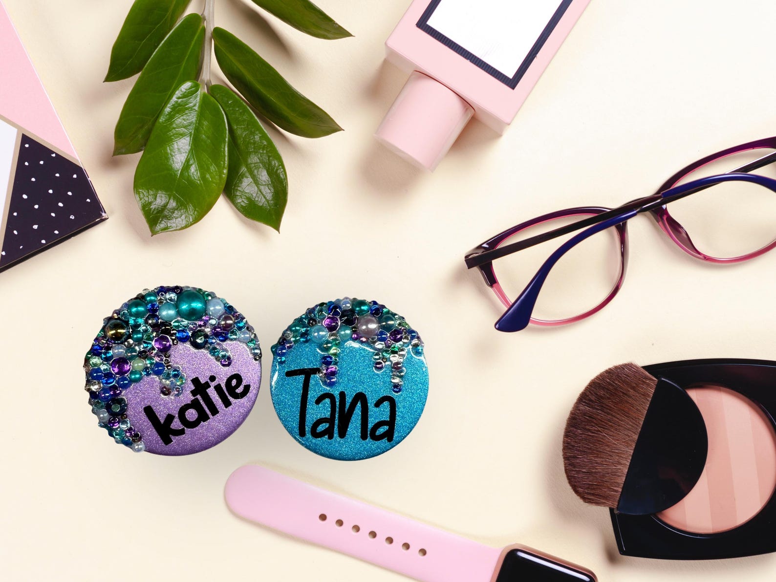 Custom Glitter Name Tag | Hand-bedazzled Rhinestone & Pearl Badge - Etsy