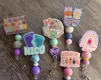 Mother Baby Nurse Badge Reel, Baby Feet, NICU, OB, Postpartum, Rainbow ...