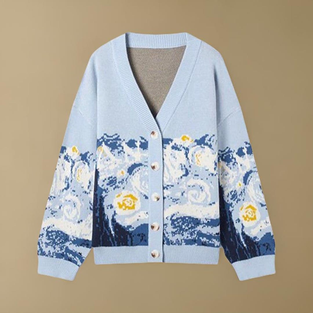 Starry Night Cardigan Van Gogh Cardigan Knit Cardigan - Etsy