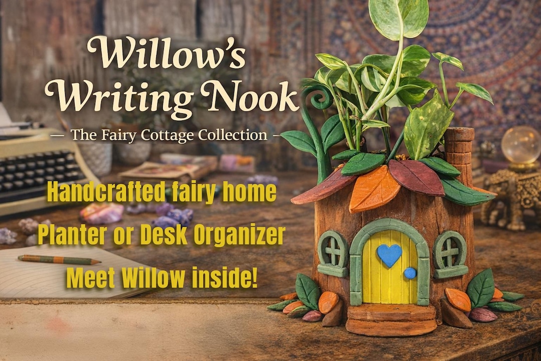 Willow’s Writing Nook Fairy House Planter | Boho Desk Decor | Storybook ...